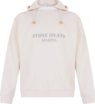 Stone Island Homme, Sweatshirts et sweats &agrave; capuche, Blanc, Taille: M Sweat &agrave; capuche avec imprim&eacute; et logo