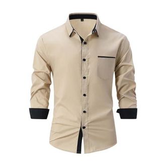 Generic Chemise habill&eacute;e pour homme, coupe ajust&eacute;e, col basculant, t-shirt &agrave; manches longues avec poche de poitrine, t-shirt d&eacute;contract&eacute;, couleur unie, cardig