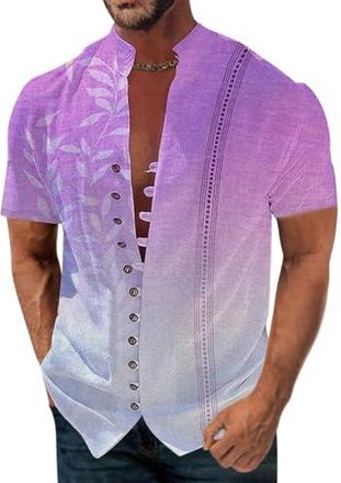 Onsoyours Chemises Casual Homme Chemise Col Mao Homme Chemise Ete Homme Bouton Chemise Homme Manches Courtes Poids LéGer Chemise pour LéTé Casual Henley Shirt A