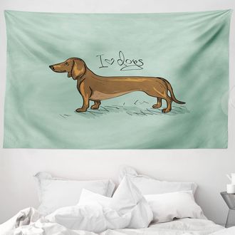 Abakuhaus Dackel Wandteppich und Tagesdecke, Detaillierte Welpen-Entwurf aus Weiches Mikrofaser Stoff Waschbar ohne Verblassen Digitaldruck, 230 x 140 cm, Türki