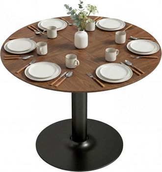 HOMCOM Table &agrave; manger - HOMCOM - pour 4-6 personnes - ronde - large plateau et base en acier - &Oslash; 110 x 78 cm - marron