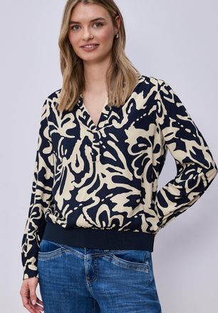 Street One Langarmbluse STREET ONE, Damen, Gr. 42, bunt (shadowed navy), Web, Obermaterial: 100% Viskose, bedruckt, regular fit normal, Rundhals, Blusen, mit All