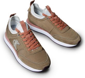 Calvin Klein Jeans Slip-On Sneaker CALVIN KLEIN JEANS RETRO RUNNER SOCK LACEUP MIX MAT, Damen, Gr. 37, taupe, altrosa, grau, Textil, Veloursleder, kontrastfarbene Detail