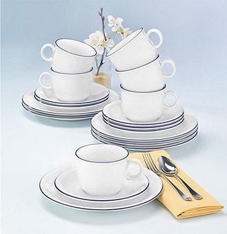 SELTMANN WEIDEN Kaffeeservice 18-teilig | Serie Compact Blaurand | Set beinhaltet je 6 Fr&uuml;hst&uuml;cksteller, Kaffeeober- und Untertassen, Blau
