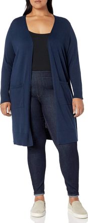 Amazon Essentials Damen Leichter, L&auml;nger Geschnittener, Lang&auml;rmliger Cardigan-Pullover Mit Offener Vorderseite (In &Uuml;bergr&ouml;&szlig;e Erh&auml;ltlich), Marineblau, XXL