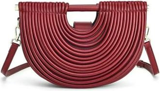 Generic NYSBH Sacs &agrave; main dor&eacute;s tiss&eacute;s &agrave; la main en corde nou&eacute;e Demi-lune argent&eacute;e Pochette de soir&eacute;e, Rouge