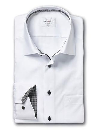 Marvelis New Kent Chemise daffaires &agrave; manches longues pour homme, coupe non ferr&eacute;e, unie, coupe moderne, Blanc 00, 48