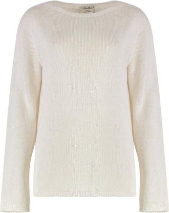 Max Mara Femme, Pulls, Beige, Taille: 42 FR Pull en laine côtelée à col rond