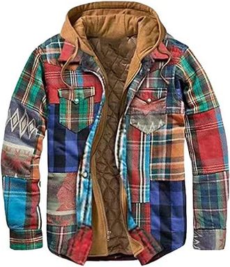 Missmao Homme Casual Hooded Checked DHiver Chaud Polaire Chemise Veste Veste &agrave; Capuche Sweats &Eacute;paisse Manches Longues &agrave; Carreaux Bouton Hoodies Chemise de B&ucirc;c