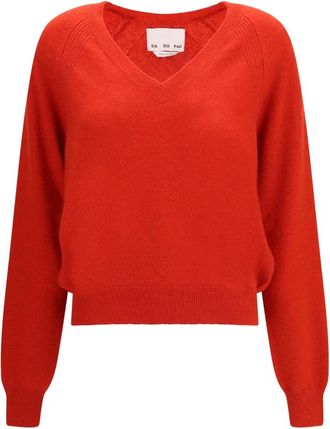 SA SU PHI V-Ausschnitt Pullover - - Knitwear - Damen - Rot - XL