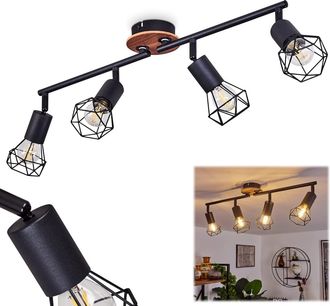 HOFSTEIN Deckenleuchte Baripada, 4-flammige Deckenlampe aus Metall/Holz in Schwarz/Braun, Leuchte im modernen Design m. verstellbaren Gitterschirmen, 4 x E14-F