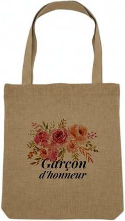 Fabulous Sac Shopping Tote Bag Aspect Lin - Gar&ccedil;on dHonneur Mariage Mari&eacute;e Bouquet Aquarelle - Sac de Courses Toile Epaisse 360g Beige Naturel Cabas Port&eacute; Epau