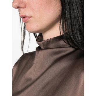 Max Mara Silk Satin High Neck Dress - Brown