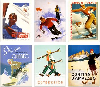 Artery8 Ski Adverts Austria Italy Poland Canada Set of 6 Unframed Wall Art Prints Bathroom Bedroom Aesthetic Vintage Winter Skiing 12X16 Inch