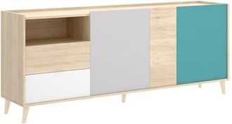Dmora Marmontana Sideboard für Wohnzimmer, modernes Sideboard mit 3 Türen, 180 x 43 x 75 cm, Eiche und Grau