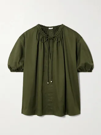 Joseph Blouse En Satinette De Coton &Agrave; Fronces Et &Agrave; Liens Nador - Vert