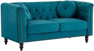 Vente-Unique Canap&eacute; 2 Places en Velours Bleu Canard Turner