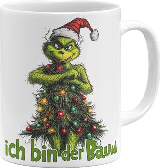 OM3 lustige Anti Weihnachten Kaffee-Tasse mit Spruch - ich bin der Baum - Keramik Becher - 325ml - Beidseitig Bedruckt - Weiss