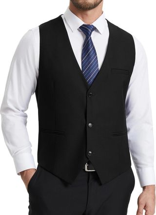 Hisdern Anzugweste Herren Schwarz Slim Fit Elegante Weste Herren Anzug Klassische Formelle Anzugwesten Einfarbig Hochzeit Smoking Westen f&uuml;r M&auml;nner mit 3 Kn&ouml;p