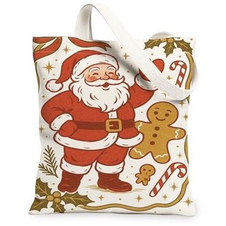 Generic Sacs fourre-tout en toile avec motif P&egrave;re No&euml;l - R&eacute;utilisables - L&eacute;gers - Lavables, Rouge, 13x15 Inch