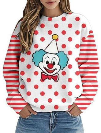 Generico Chemisier &agrave; popcorn de ma&iuml;s &agrave; rayures rouges et blanches pour femme T-shirt &agrave; manches longues &agrave; rayures rouges et blanches basique &agrave; rayures amples, c