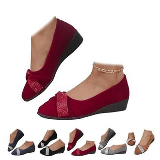 Generic Chaussures compens&eacute;es l&eacute;g&egrave;res et tendance avec strass - Soutien de la vo&ucirc;te plantaire - Chaussures orthop&eacute;diques scintillantes pour femme, Rouge, 36.5