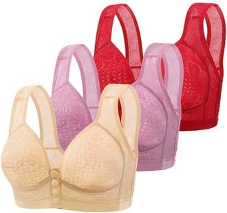 Generic Lot de 3 soutiens-gorge sans armatures &agrave; fermeture avant | Soutien-gorge en coton pour femme sans armatures avec fermeture &agrave; pression sur le devant - 