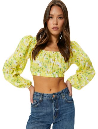 Koton Floral Puff Sleeve Crop Blouse