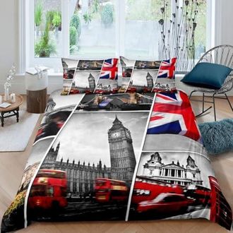 Generic Housse de Couette 140x200 Londres Parure de Lit 1 Personne Londres, Royaume-Uni Imprim&eacute;e 3D Microfibre Douce Londres Housse Couette R&eacute;versible avec 1 