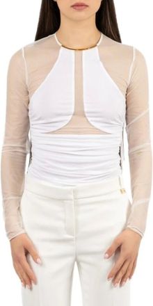 Elisabetta Franchi Femme, Tops, Blanc, Taille: 40 FR Body en jersey cr&ecirc;pe l&eacute;ger avec d&eacute;tail bijou