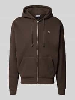 Review Regular Fit Sweatjacke aus Baumwoll-Mix mit Label-Stitching