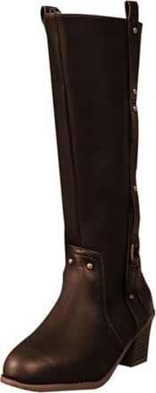 Generic Bottes montantes pour femme - Larges et doubl&eacute;es en polaire - Couleur unie classique - Fermeture &eacute;clair dans le dos - Talon &eacute;pais - Confortable - Pour