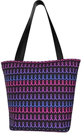AOOEDM Rubans color&eacute;s de sensibilisation au cancer sac fourre-tout r&eacute;utilisable femmes sac &agrave; main d&eacute;contract&eacute; sacs &agrave; bandouli&egrave;re pour faire les courses &eacute;pice