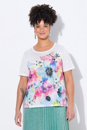 Miamoda T-Shirt T-Shirt Komfort Fit Blumen-Muster Glitzersteinchen