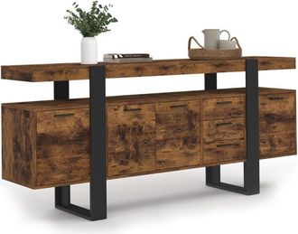 IDMarket Idmarket - Buffet 180 cm phoenix xxl 4 portes avec 2 tiroirs bois effet vieilli et noir