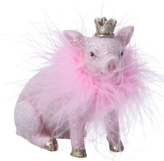 Gisela Graham Dekofigur Schwein mit Boa, Kunstharz, 8 cm