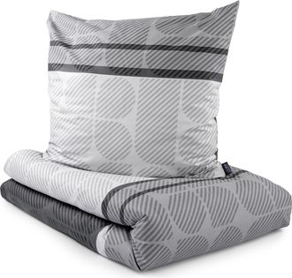 Looks by Wolfgang Joop Bettwäsche 155x220 cm -100% Baumwolle, Reißverschluss, weich & waschbar, Satinbettwäsche grau mit grafischen Muster