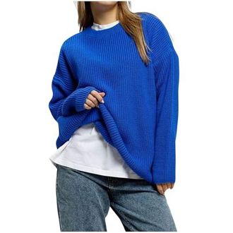 Generic 2026 Vestes pour femmes automne et hiver col rond pull ample &agrave; manches longues veste pull veste, bleu, XL