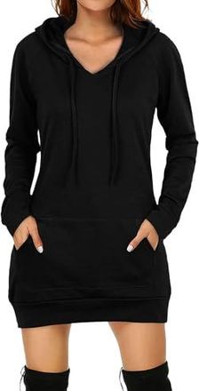Generic Sweat &agrave; capuche surdimensionn&eacute; zipp&eacute; &agrave; manches longues pour femme avec cordon de serrage et poches, Noir, XXL