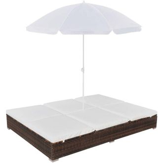 vidaXL Vidaxl - Chaise longue dext&eacute;rieur avec parasol R&eacute;sine tress&eacute;e Marron