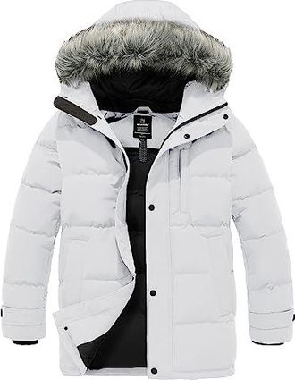 Wantdo Doudoune Homme Manteau Hiver Chaude Polyvalente Mi-longue Veste Imperm&eacute;able avec Capuchon en Fourrure pour Neige, Randonn&eacute;e, Voyage Blanc XL