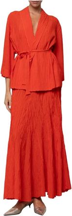 Kaos Kaos, Femme, Blouses et Chemises, Rouge, Taille: 38 FR Veste Kimono Pliss&eacute;e