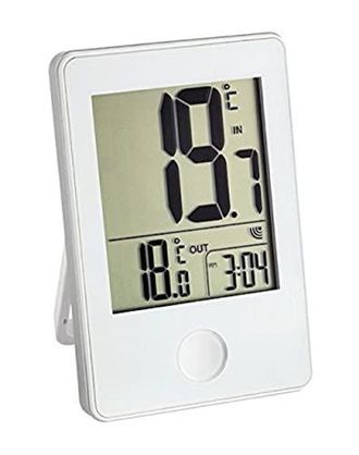 TFA Dostmann Pop Funk-Thermometer, Außen- oder Innentemperatur in Großformat, Anzeige der Uhr,L 60 x B 23 (50) x H 90 mm