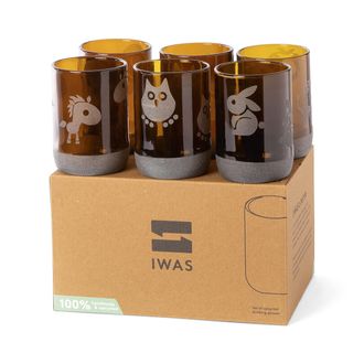 IWAS Upcycled Trinkgl&auml;ser Tier Sammlung Set | 300 Ml | 10,14 Oz | (6Er-Set) | Nachhaltige Wassergl&auml;ser F&uuml;r Kinder