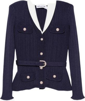 Self Portrait Femme, Pulls, Bleu, Taille: 36 FR Ribbed Knit Cardigan