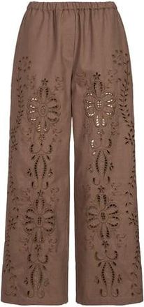BERENICE Pantalon &agrave; broderie droit en lin et coton