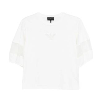 Emporio Armani Femme, Tops, Blanc, Taille: 36 FR Embroidered Logo T-Shirt