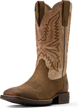 Ariat Mens Brush Creek Wide Square Toe Western Boots in Aged Tan Smokey Taupe, D Medium Width, Size 42.5, by Ariat
