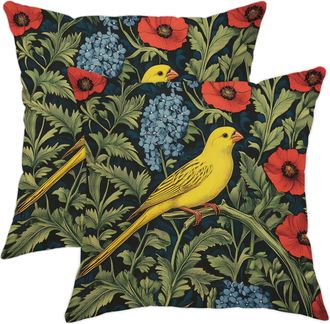 Generic Dekorative Kissenbez&uuml;ge mit Vogelmotiv, gelbe Kanarienv&ouml;gel, Fr&uuml;hlingsdekoration f&uuml;r Sofa, Couch, Bett, Vintage-Stil, 40,6 x 40,6 cm, 2 St&uuml;ck