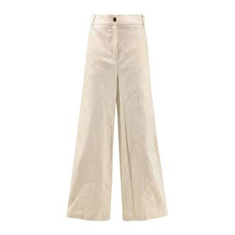 Pinko Pinko, Femme, Pantalons, Beige, Taille: 36 FR Ivy Linen Pantalons With Embroidery